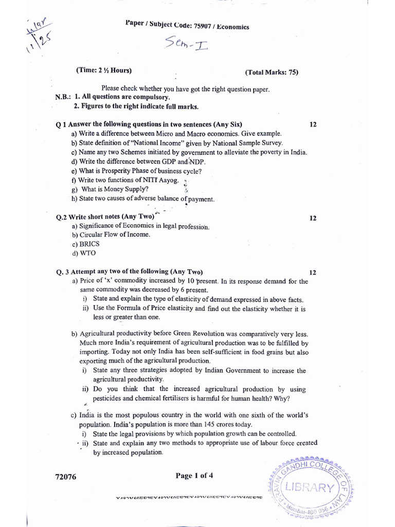 Economics PGCL SEM 1 2 | PDF