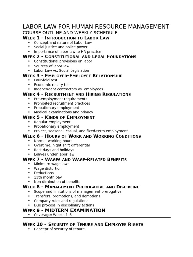 Labor Law For Human Resource Management - Course Outline | PDF | Labour ...