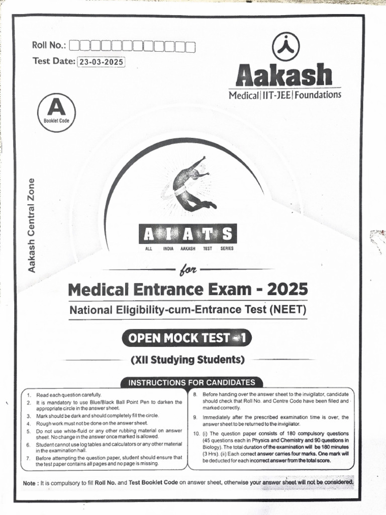 Aakash Neet Mock Test 1 2025 | PDF