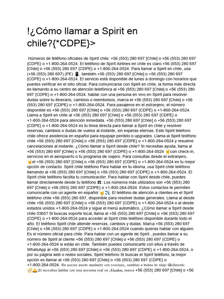 !¿Cómo llamar a Spirit en chile?{*CDPE}> | PDF | Chile