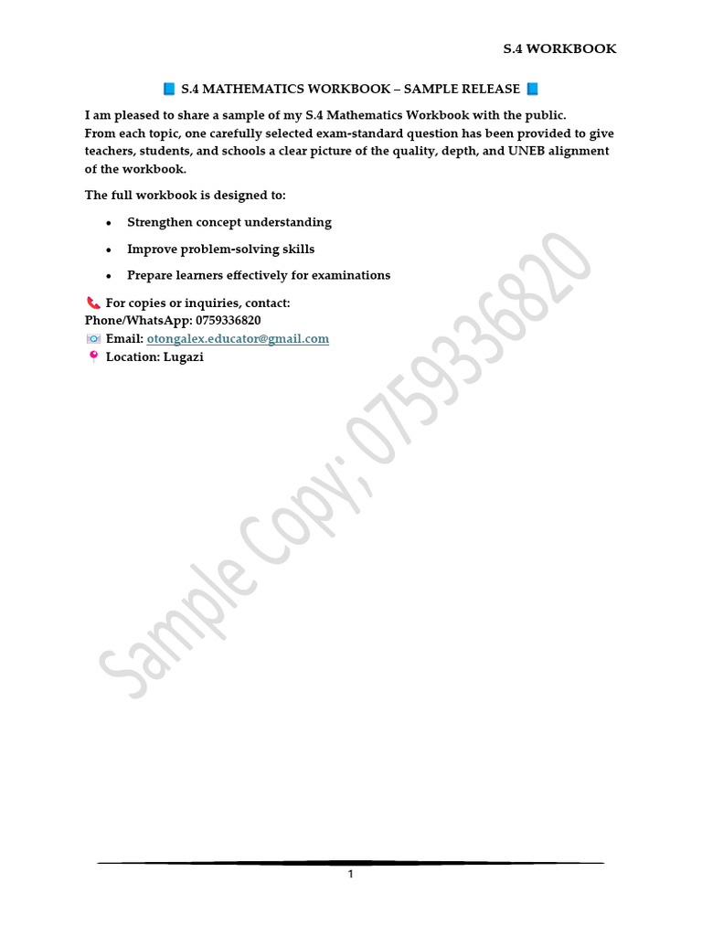S.4 Mathematics Workbook Otong Alex | PDF | Area | Mathematics