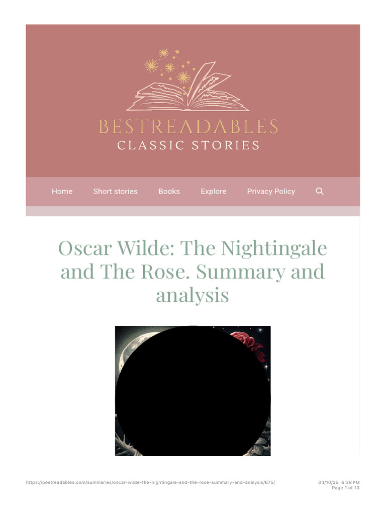 Oscar Wilde - The Nightingale and The Rose. Summary and Analysis ...