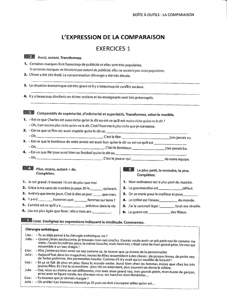 Exercices Comparaison 1 | PDF