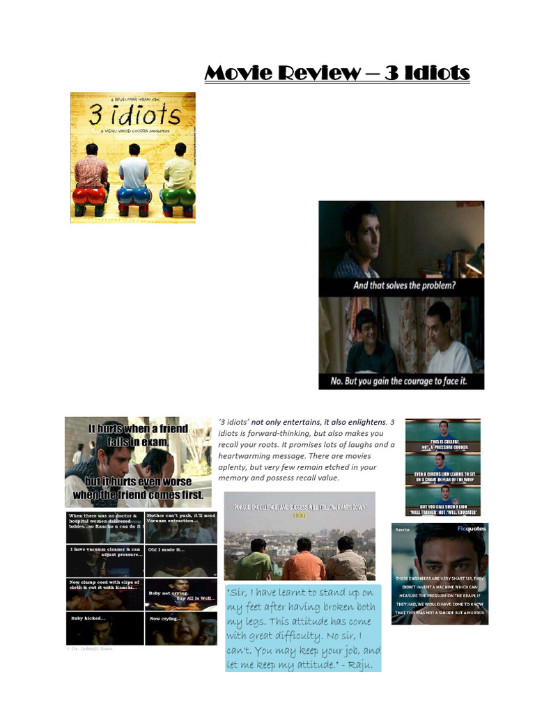 Movie Review - 3 Idiots | PDF