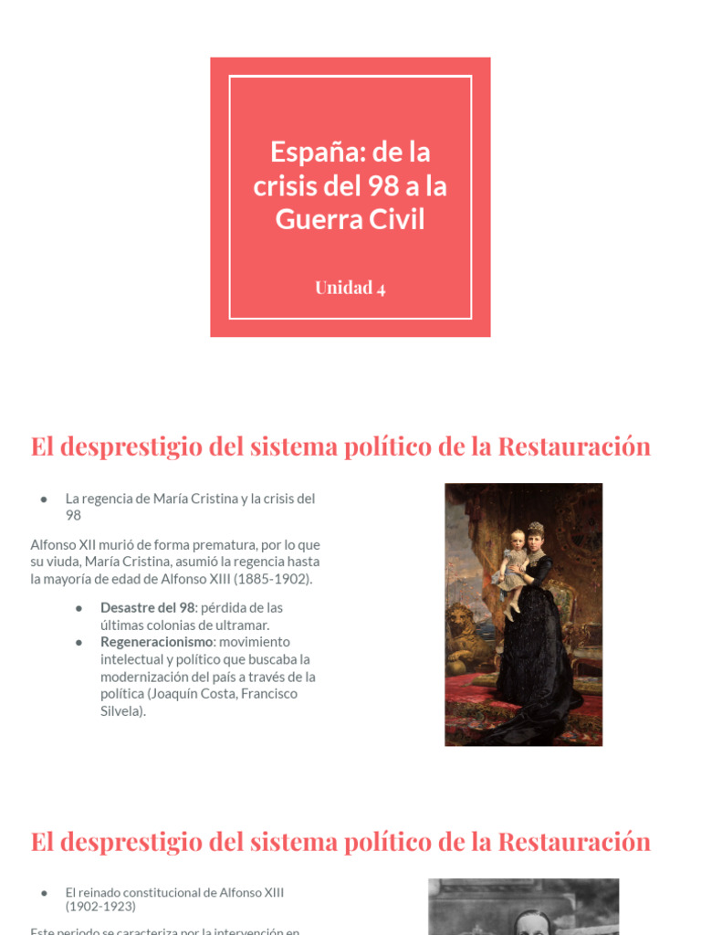 Unidad 4 - España - de La Crisis Del 98 A La Guerra Civil | PDF ...