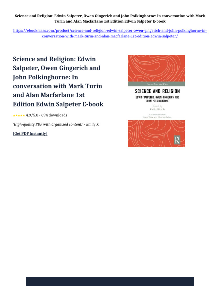Science and Religion: Edwin Salpeter, Owen Gingerich and John ...