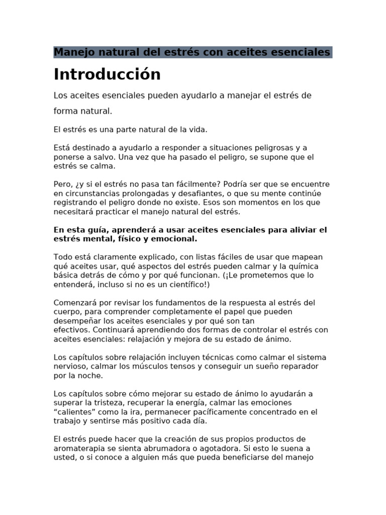 Manejo Natural Del Estrés Con Aceites Esenciales | PDF | Estrés ...