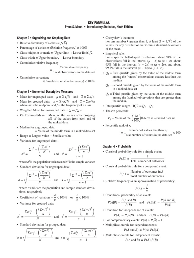 Statistics Formulas and Tables PDF | PDF | Standard Deviation | Normal ...