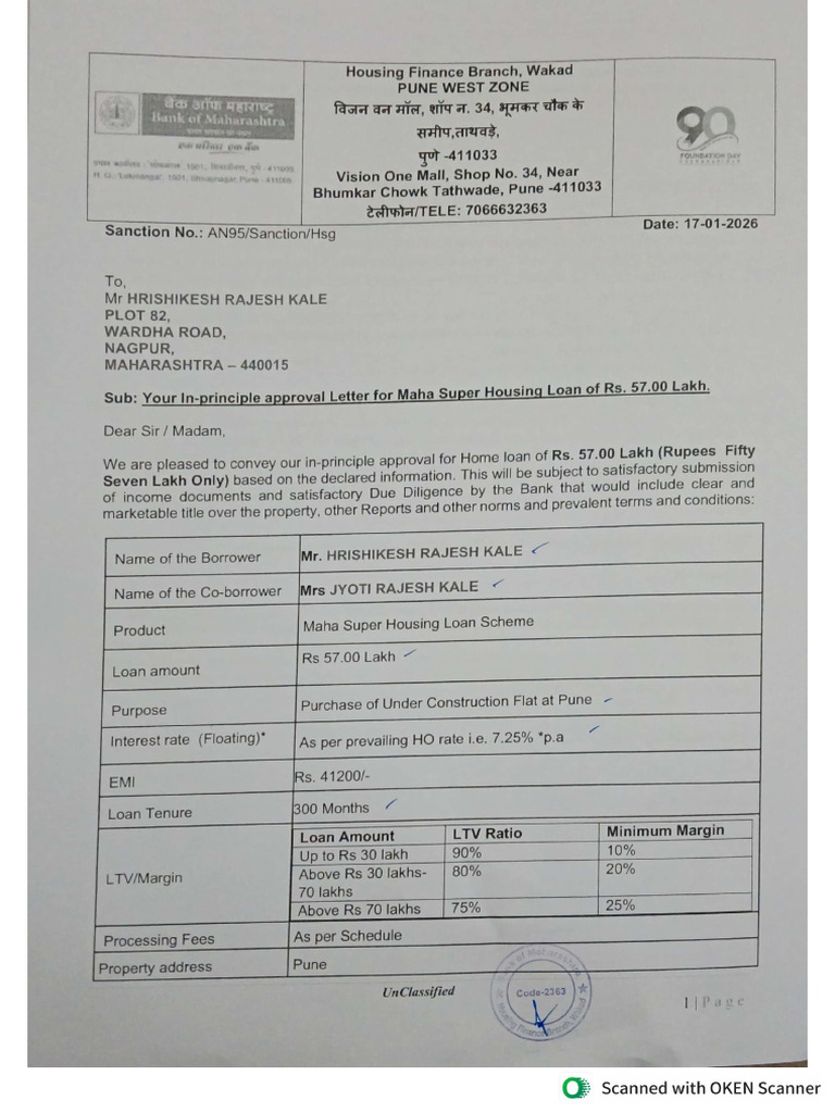 Hrishikesh Kale BOM Sanction Letter | PDF
