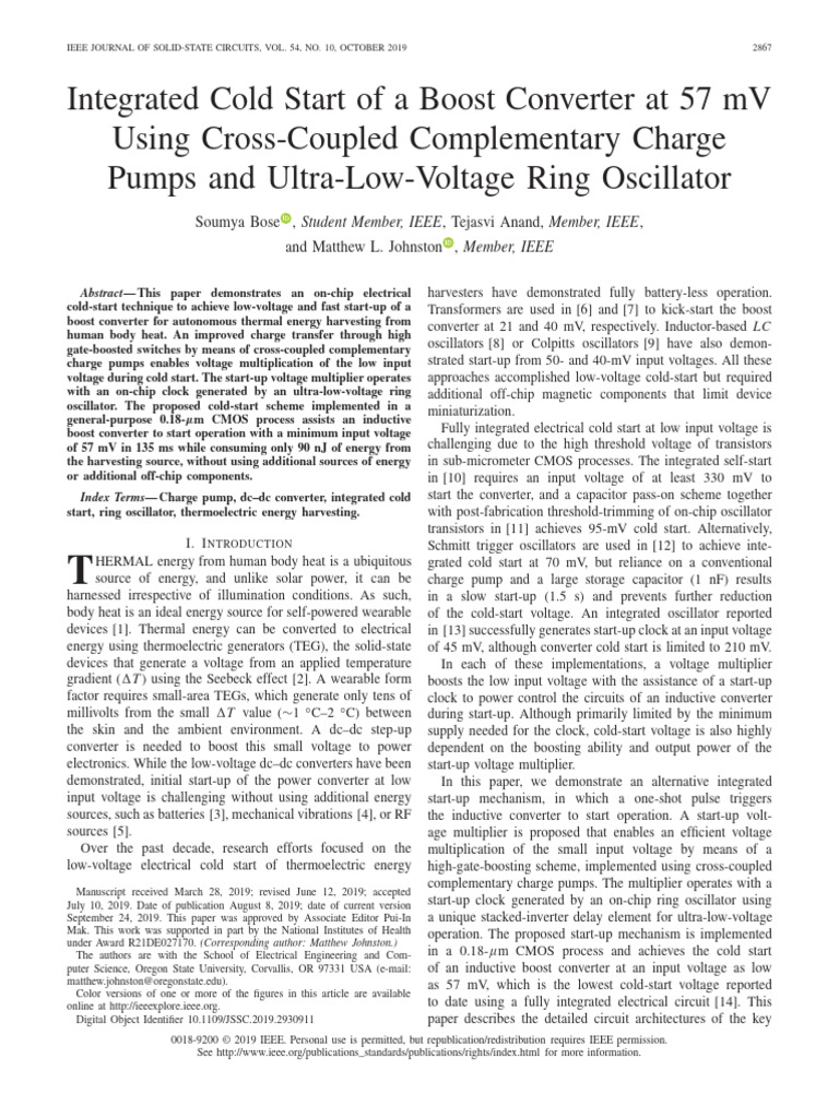 Integrated Cold Start of A Boost Converter at 57 MV Using Cross-Coupled ...