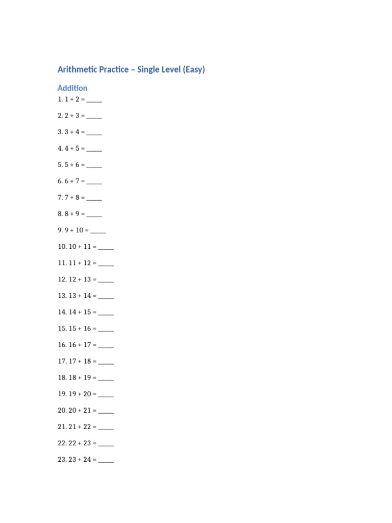 Arithmetic 2000 Questions Single Level Easy | PDF
