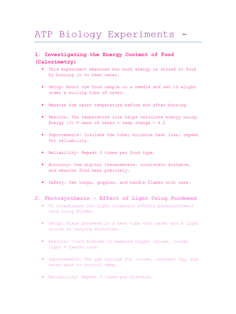 ATP Biology Experiments | PDF | Water