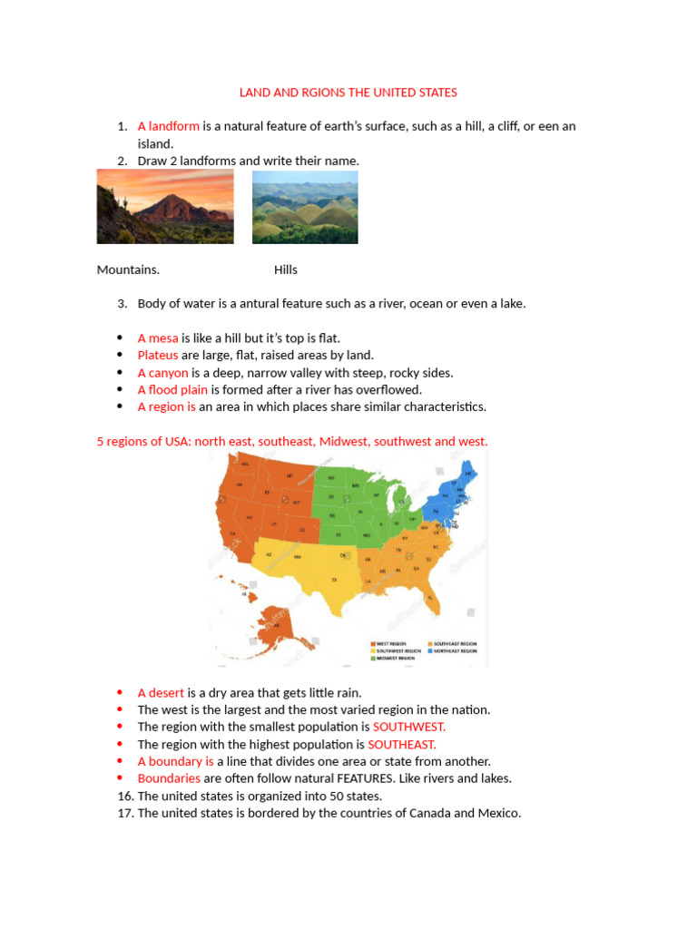 Land and Rgions The United States | PDF