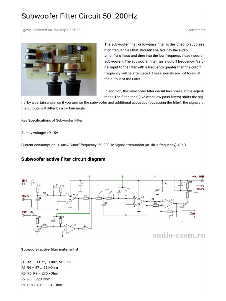 Subwoofer Filter Circuit 50..200Hz - Electronics Projects Circuits ...