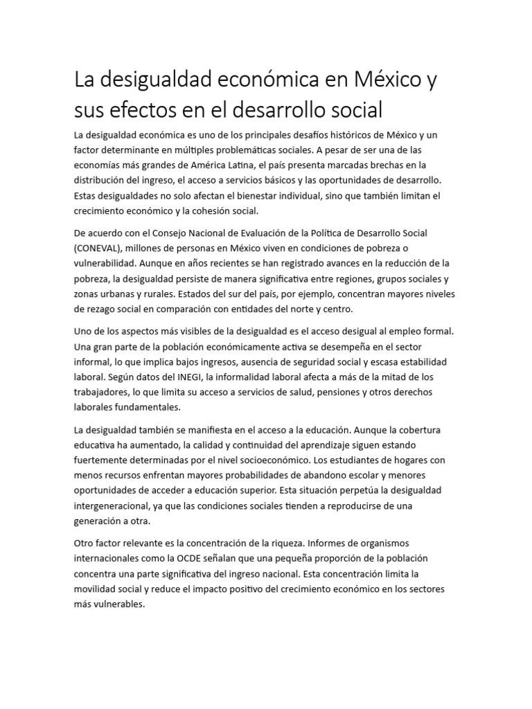 La Desigualdad Económica en México y Sus Efectos en El Desarrollo ...