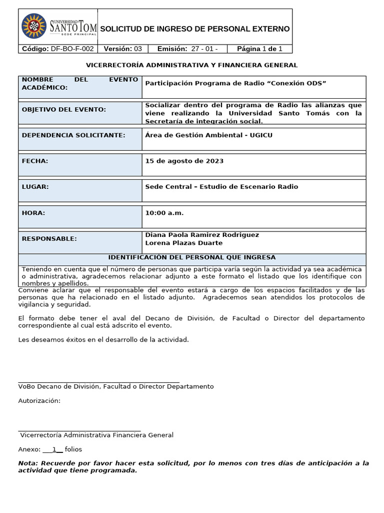 Formato Ingreso de Personal - 150823 | PDF