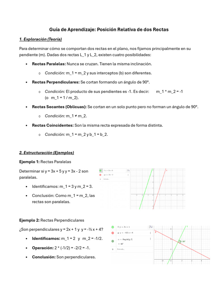 Taller Posicion Relativa de Dos Lineas | PDF | Perpendicular | Línea ...