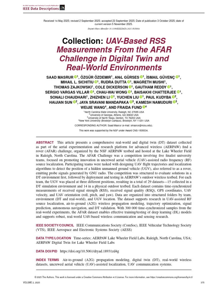 Collection UAV-Based RSS Measurements From the AFAR Challenge in ...