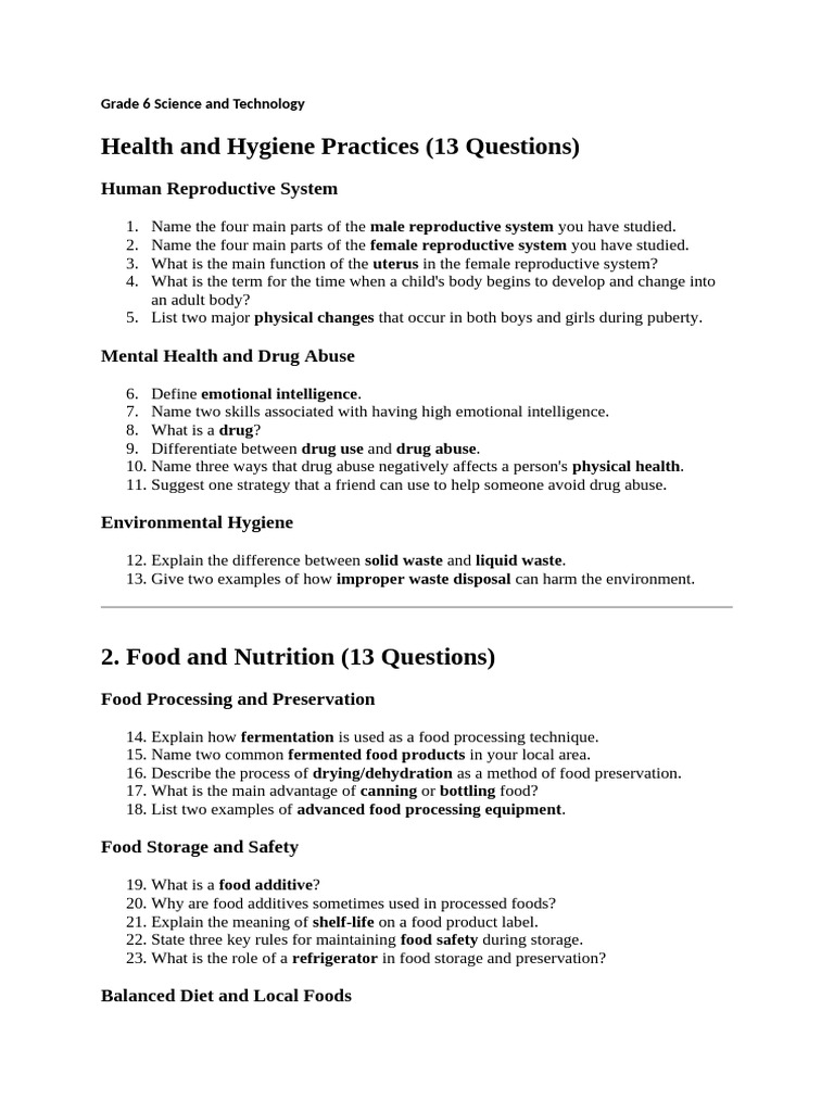 Grade 6 Science and Technolog Holiday Work | PDF | Food Web | Food ...
