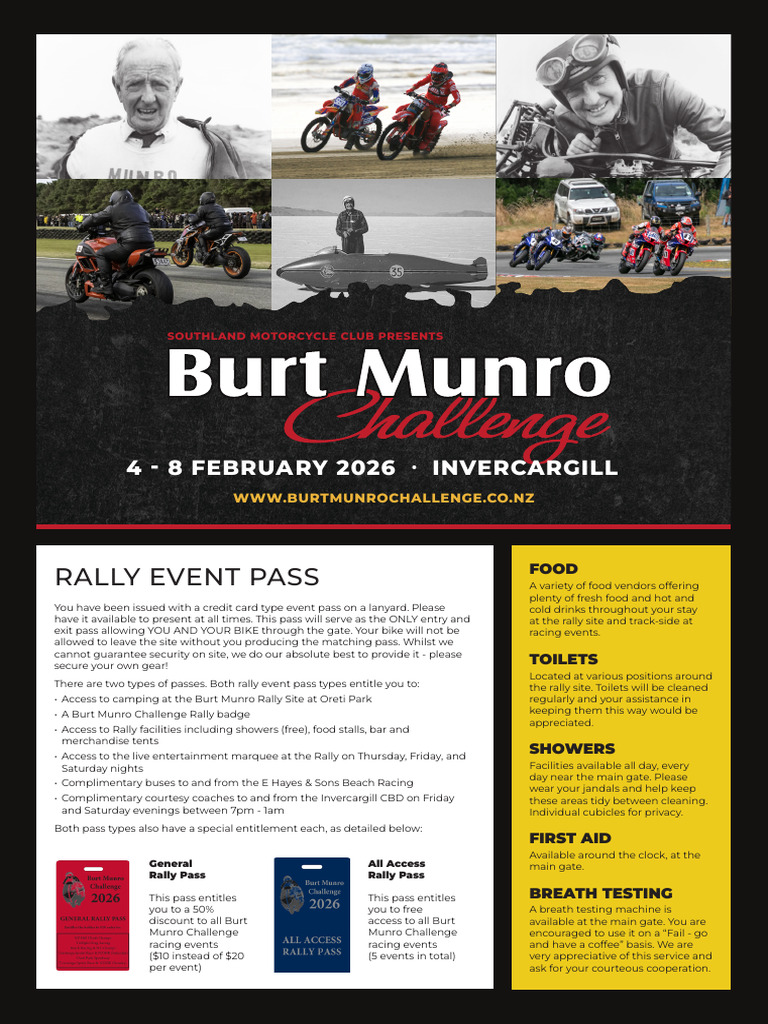 Burt Munro Challenge 2026 - Rally Information Sheet | PDF | Motorcycle ...