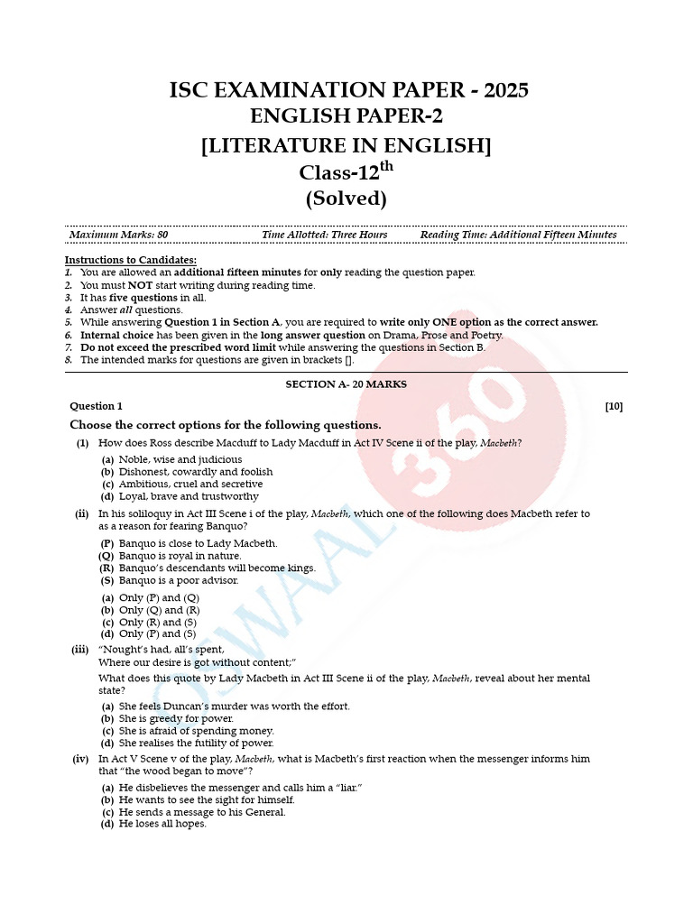 ISC Class XII English Paper 2 Sample Paper 2 | PDF | Macbeth