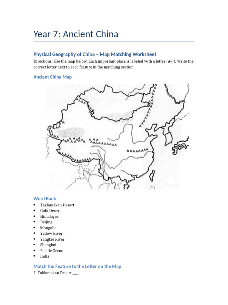 Ancient China Map Worksheet | PDF