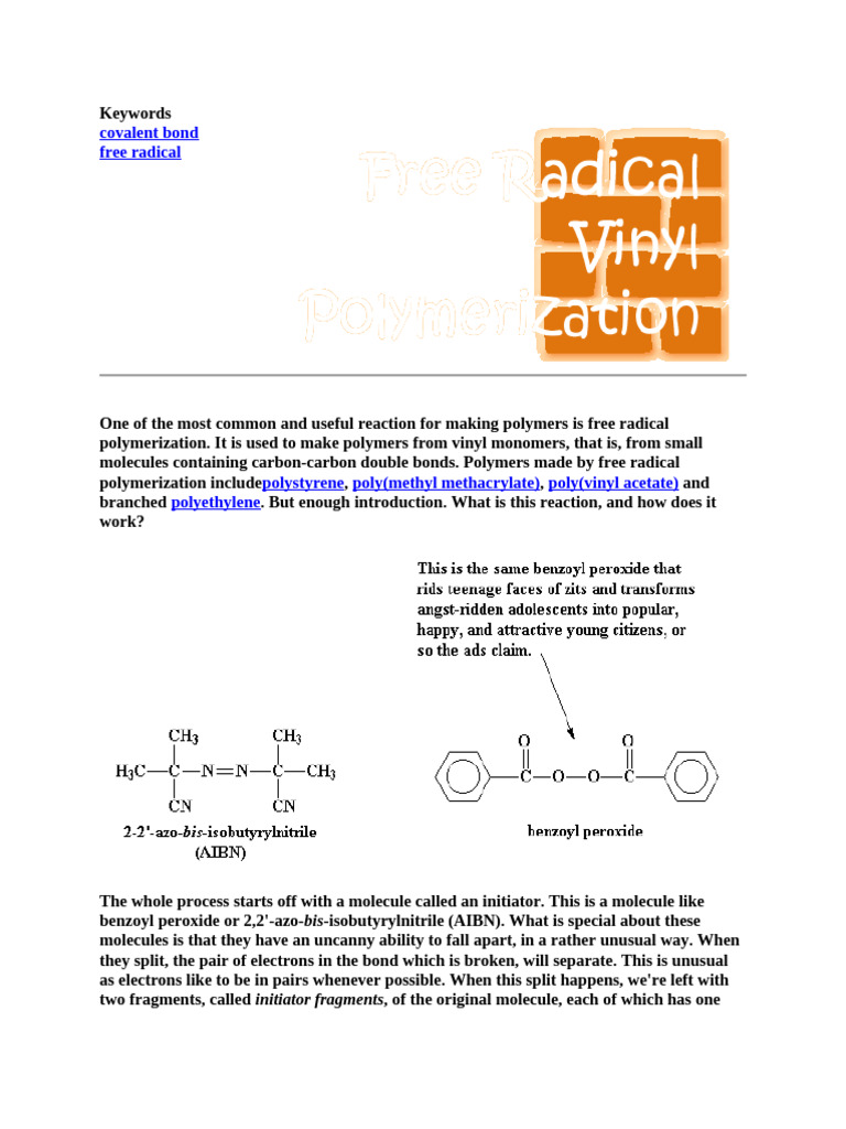 Free Radical Polymerization | PDF | Radical (Chemistry) | Polymers