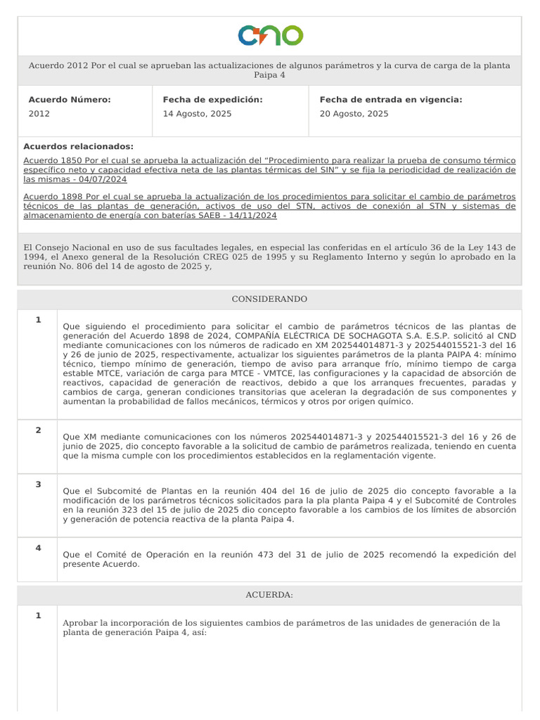 Acuerdo CNO 2012 | PDF