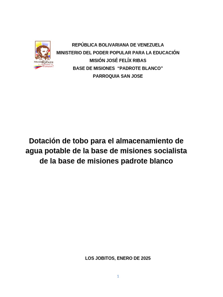 Proyecto-Mision-Ribas mio | PDF | Agua | Agua potable