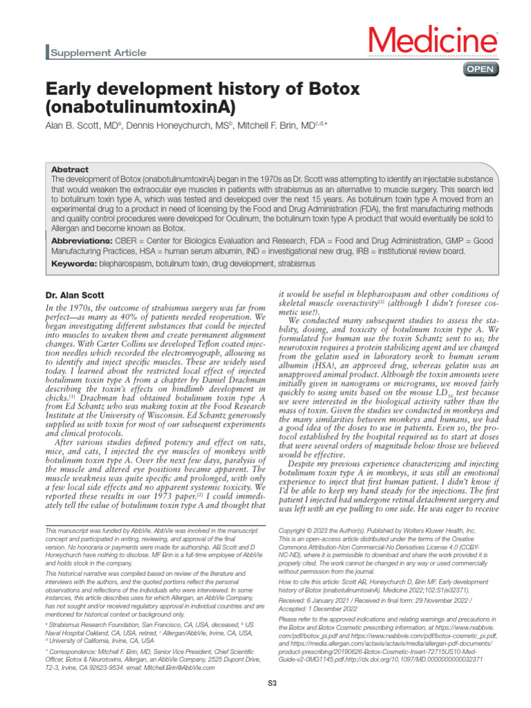 Early Development History of Botox (2023) | PDF | Botulinum Toxin ...