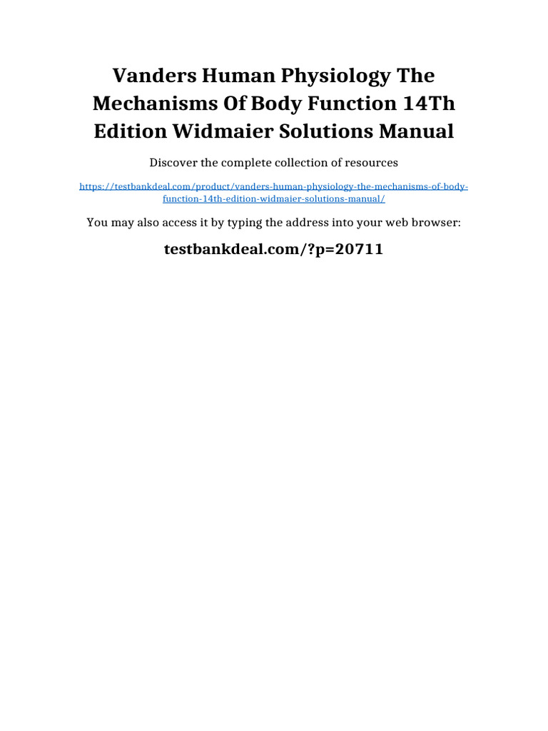 Vanders Human Physiology The Mechanisms of Body Function 14th Edition ...