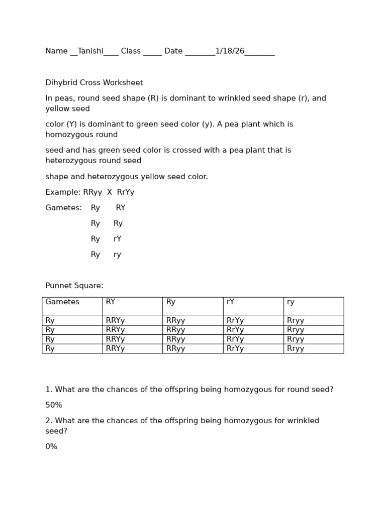 Bio_Dihybrid Cross Worksheet | PDF | Genetics