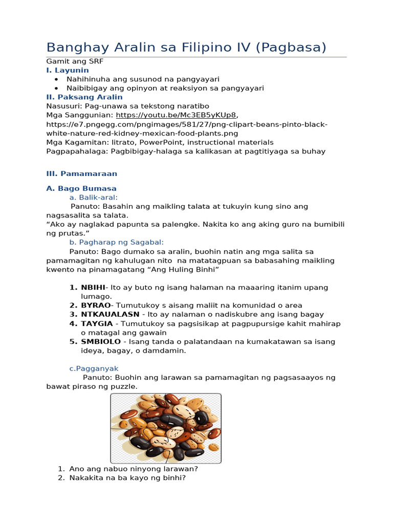 Banghay Aralin Sa Filipino IV | PDF
