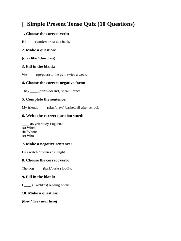 Simple Present Tense Quiz | PDF | Chess Openings | Chess