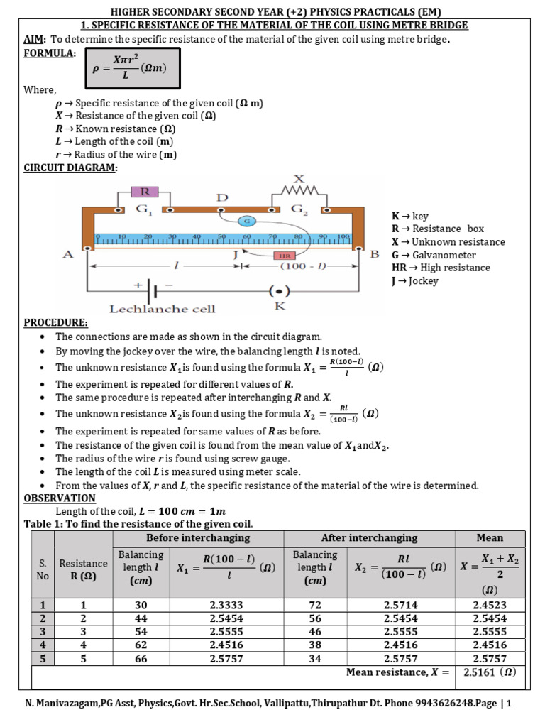 Higher Secondary Second Year (+2) Physics Practicals (Em) | PDF | P–N ...