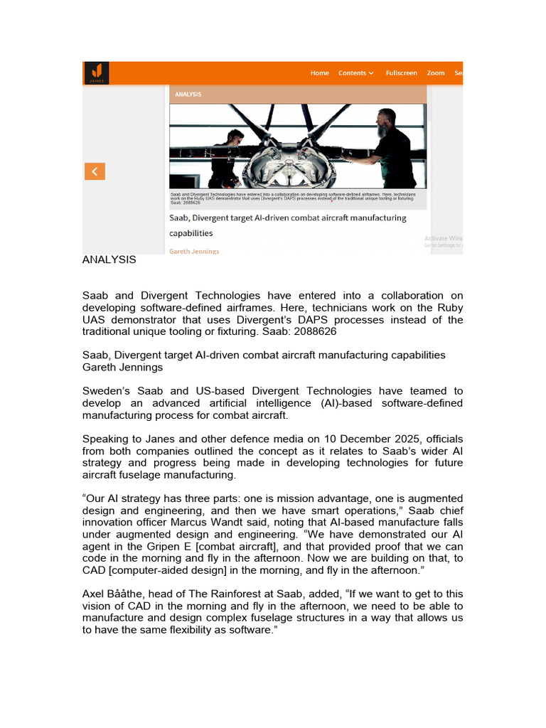 Saab, Divergent Target AI-driven Combat Aircraft Manufacturing ...