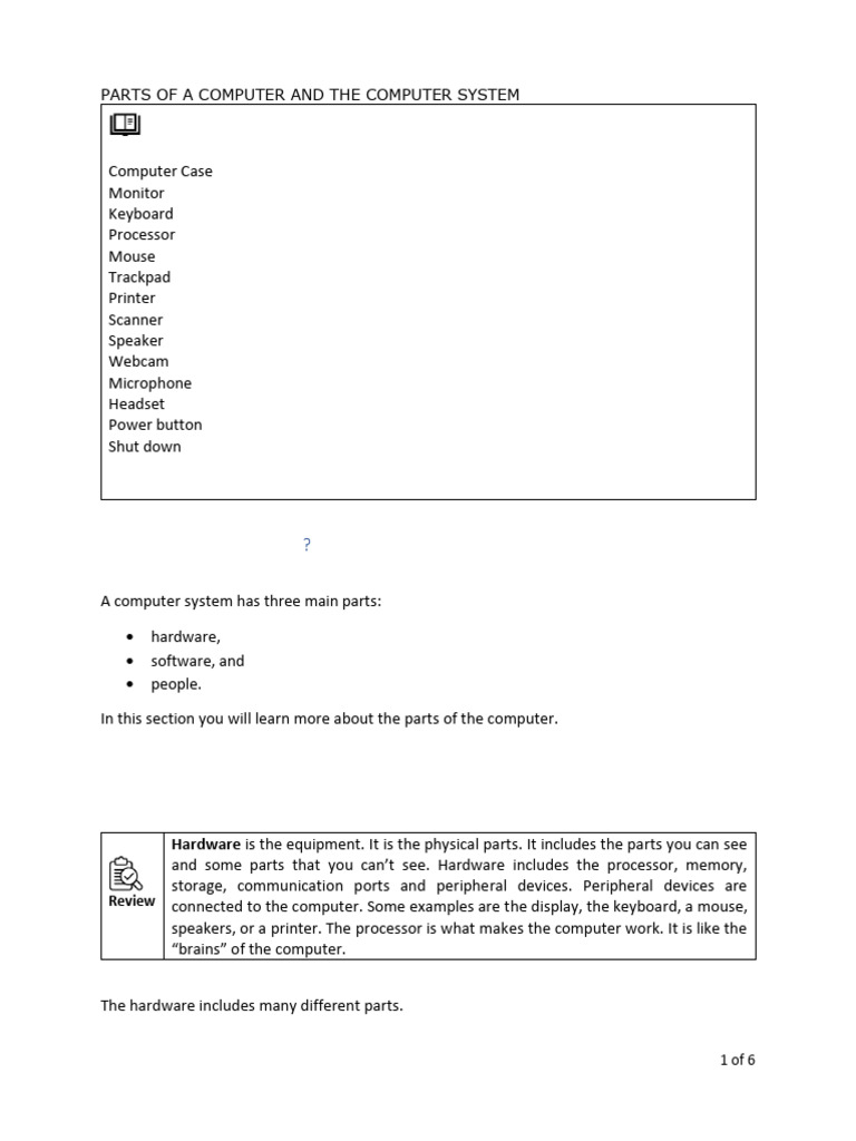 Parts of a Computer | PDF | Peripheral | Computer Hardware