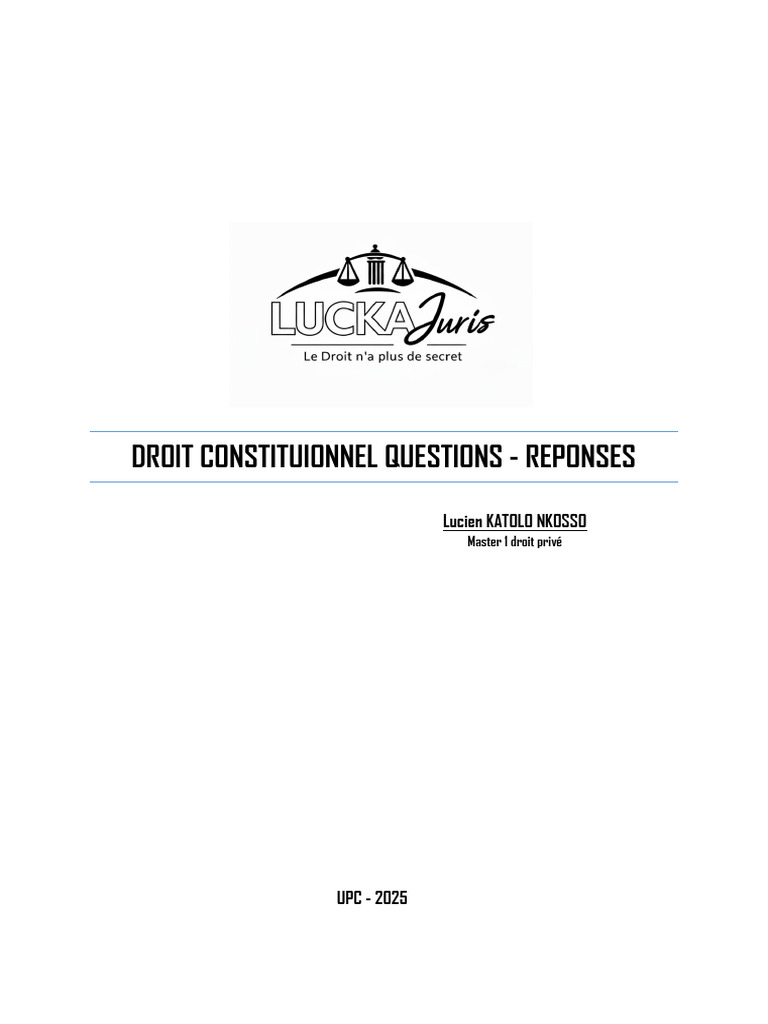 Questionnaire Droit Constitutionnel Par Lucien Katolo Katolo Upc - 2025 ...