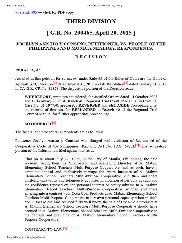 Asistio v People | PDF | Acquittal | Double Jeopardy