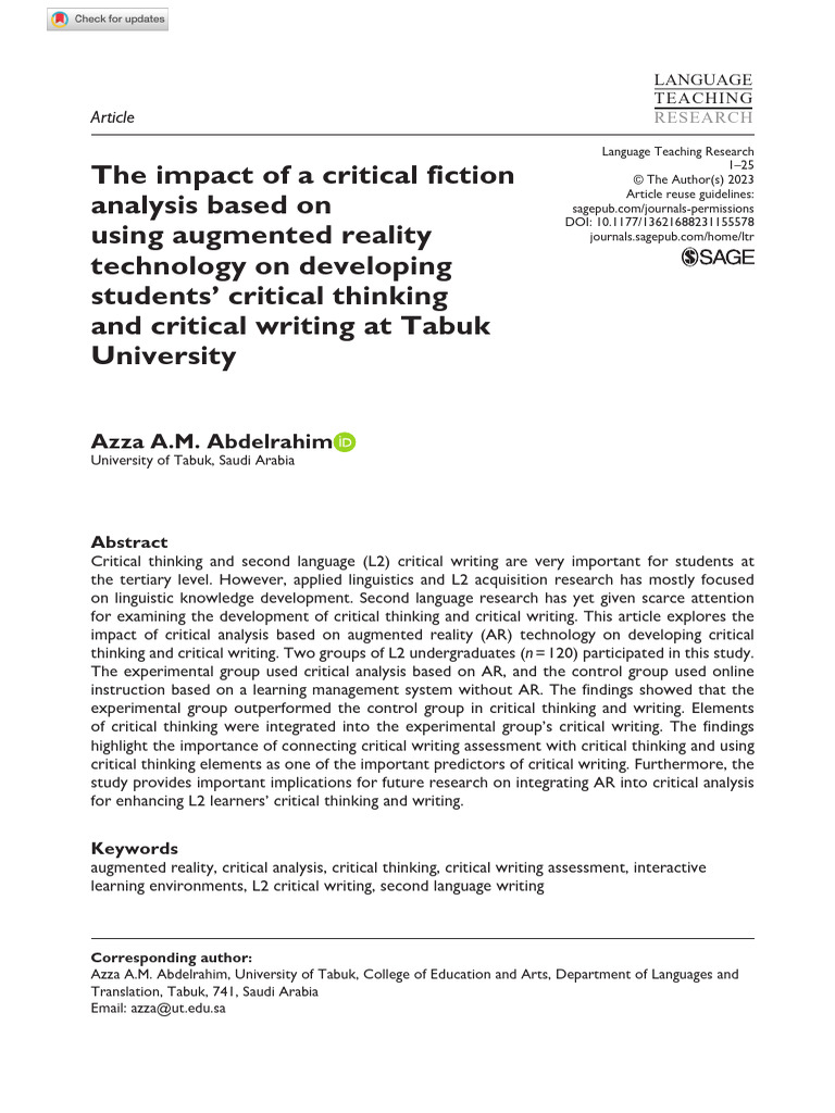Critical Thinking Cover | PDF | Second Language | Critical Thinking