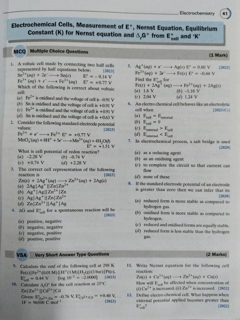 Electrochemistry Questions | PDF