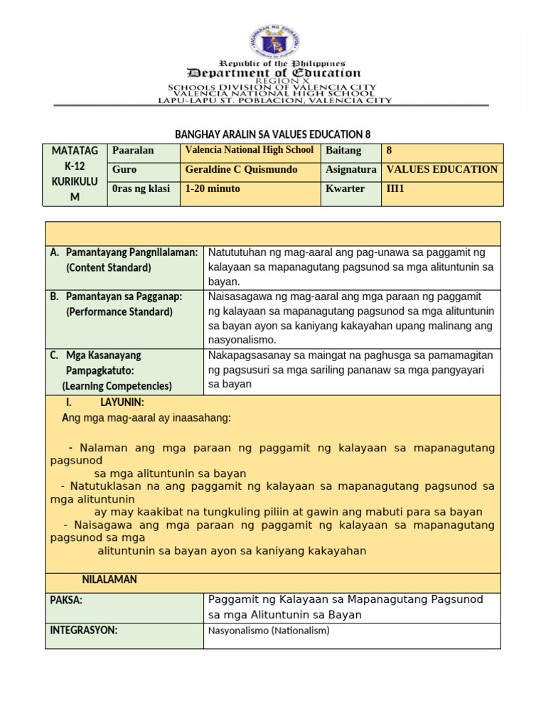SEMI-LP GRADE 8 Lesson Plan - 2ND WEEK | PDF