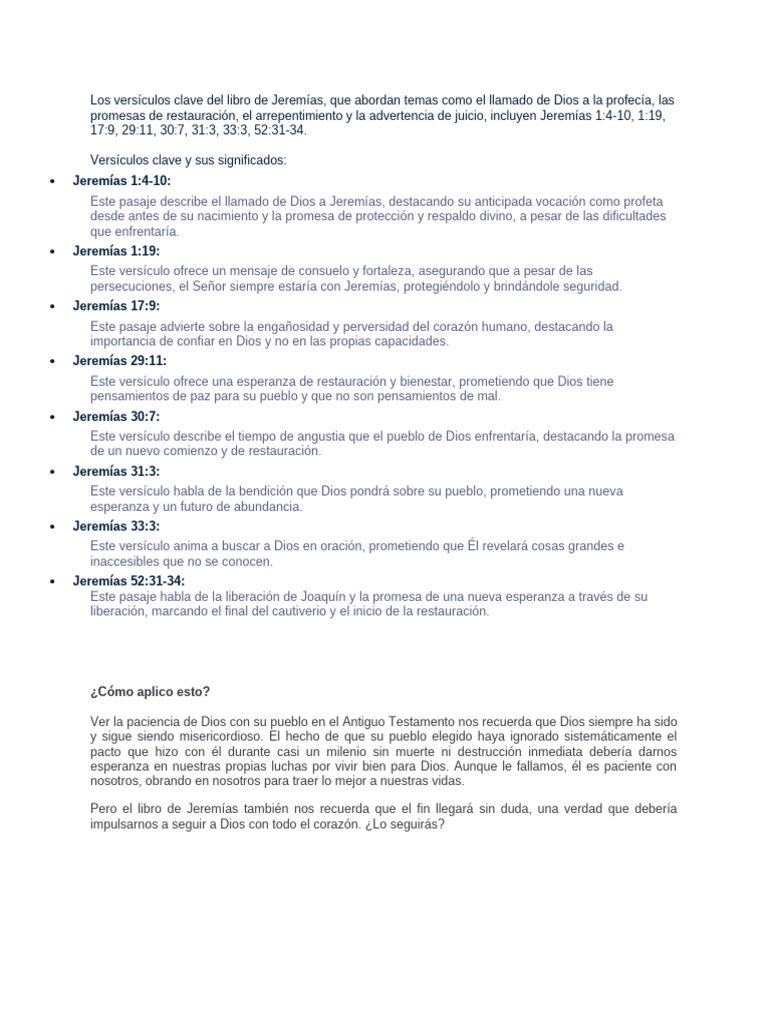 Los Versículos Clave Del Libro de Jeremías | PDF | Jeremías | Contenido ...