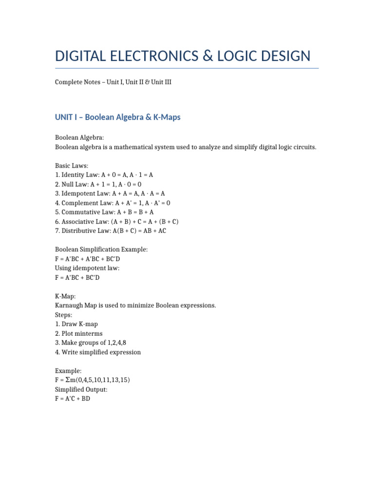 Digital Electronics Full Notes Unit I II III | PDF