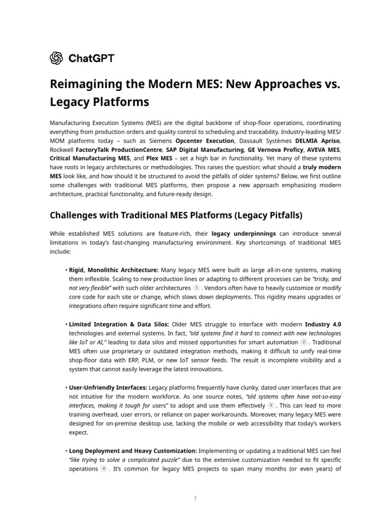 Reimagining The Modern MES - New Approaches vs. Legacy Platforms | PDF ...