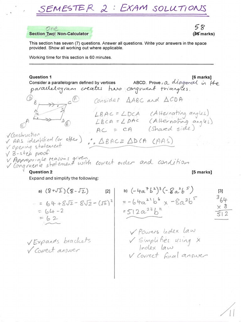 Semester 2 Exam - Solutions | PDF