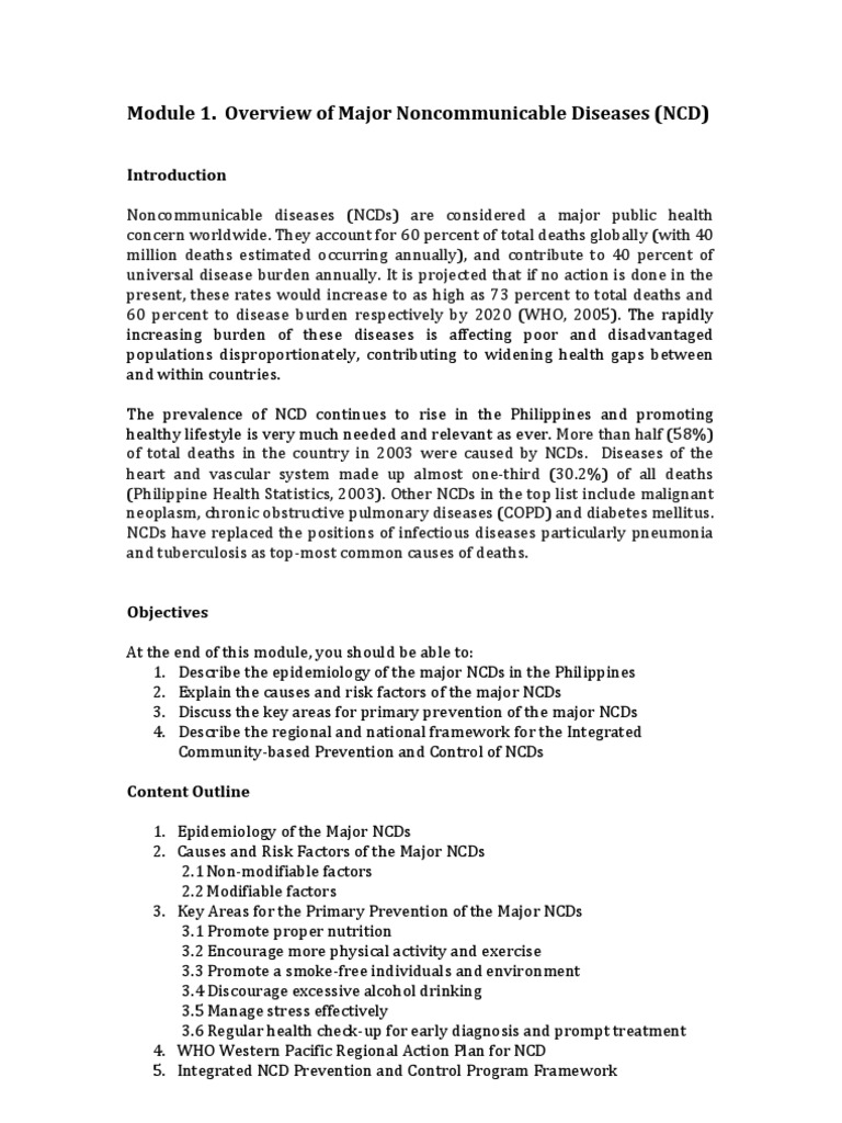 Module 1 Overview of Major NCDs | PDF | Non Communicable Disease ...