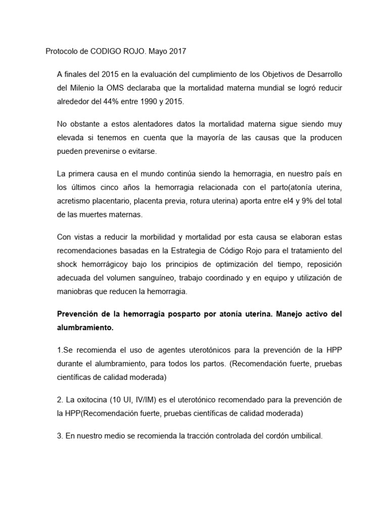 Protocolo de Codigo Rojo | PDF | Parto | Choque (circulatorio)