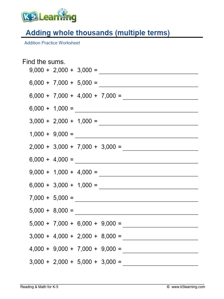 Adding Whole Thousands Multiple Terms D | PDF