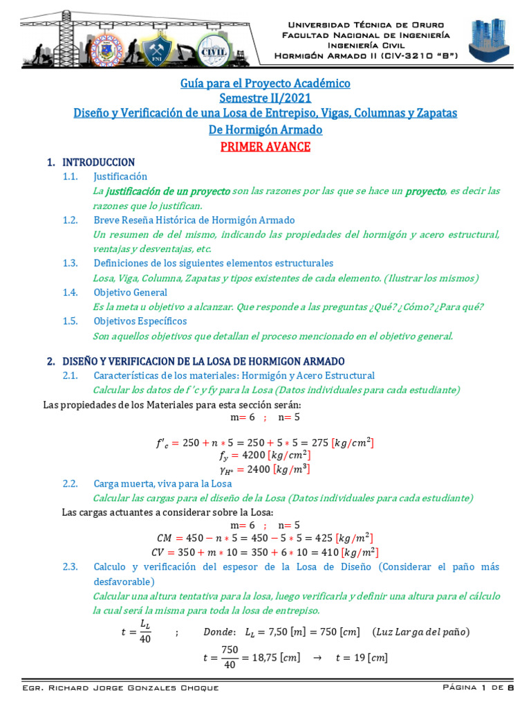 Guia Primer Avance | PDF | Viga (Estructura) | Ingeniería estructural